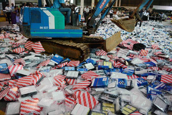 Mass destruction of counterfeit goods by Customs...